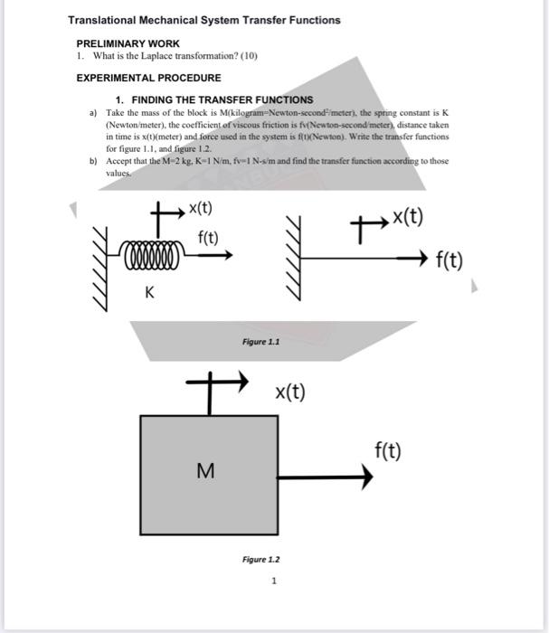 Solved Translational Mechanical System Transfer Functions | Chegg.com