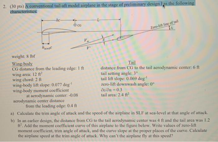 2. (30 pts) A conventional tail-aft model airplane in | Chegg.com