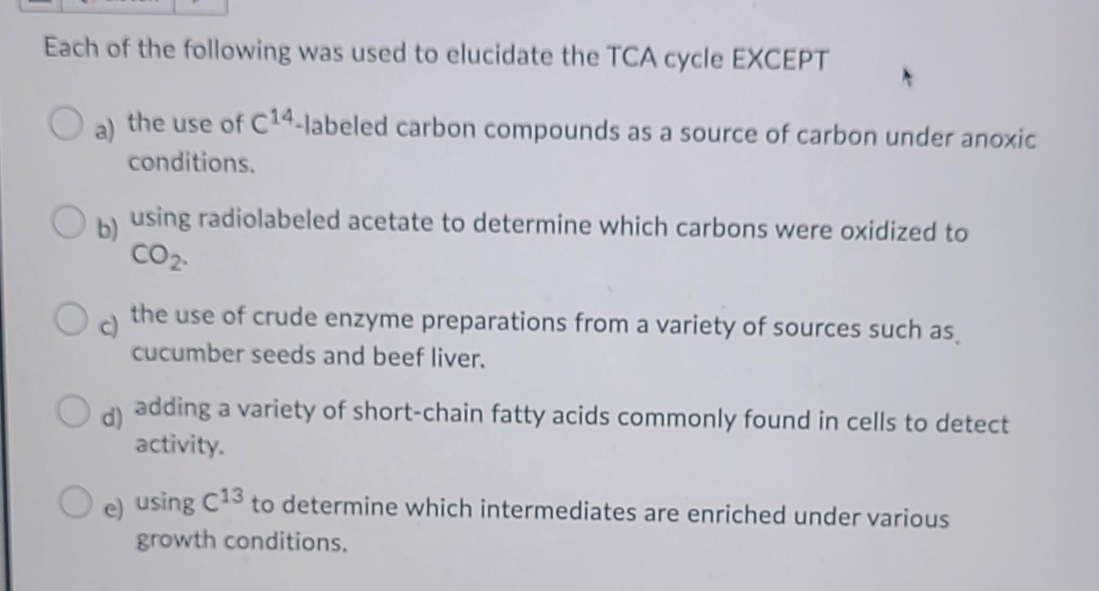 Solved Each of the following was used to elucidate the TCA | Chegg.com