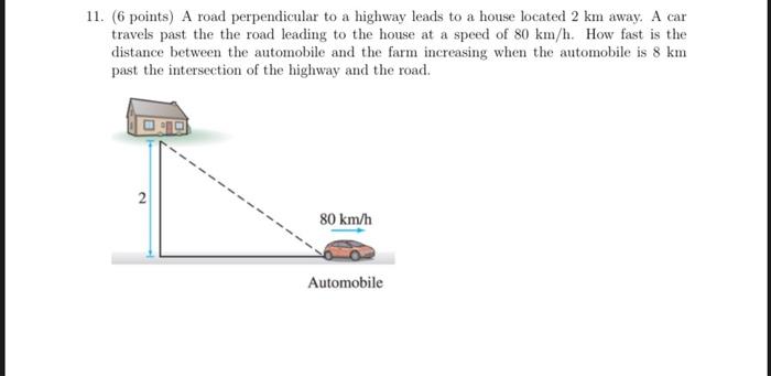 Solved 11. (6 points) A road perpendicular to a highway | Chegg.com