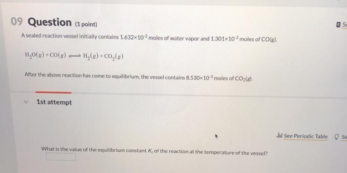 Solved B SC 09 Question (1 point) A sealed reaction vessel | Chegg.com