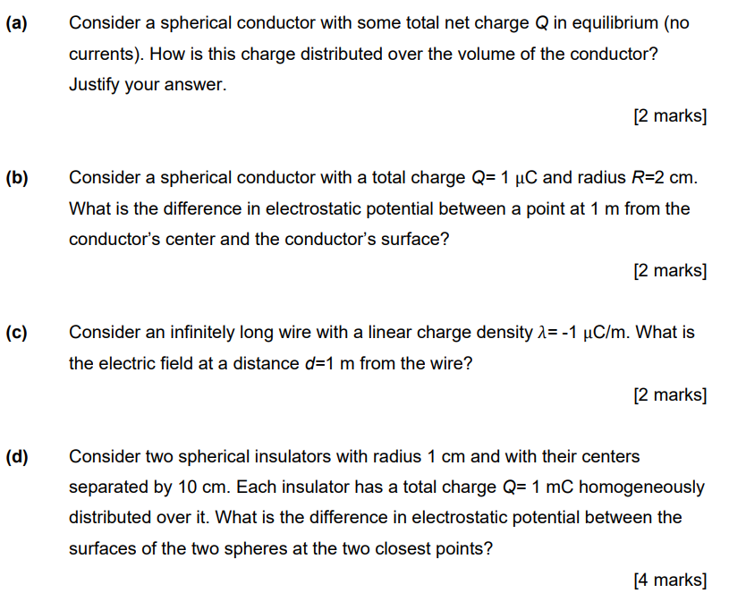 Solved (a) ﻿Consider a spherical conductor with some total | Chegg.com
