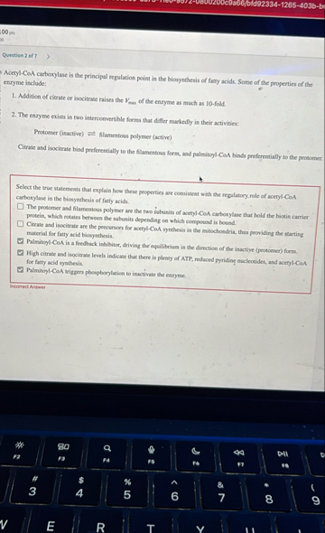 Solved 00 ﻿pm0Qurition 2 ﻿ef 7Acetyl-CoA carboxylase is the | Chegg.com