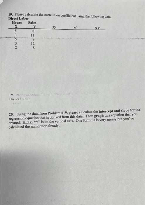 Solved 19. Please calculate the correlation coefficient | Chegg.com