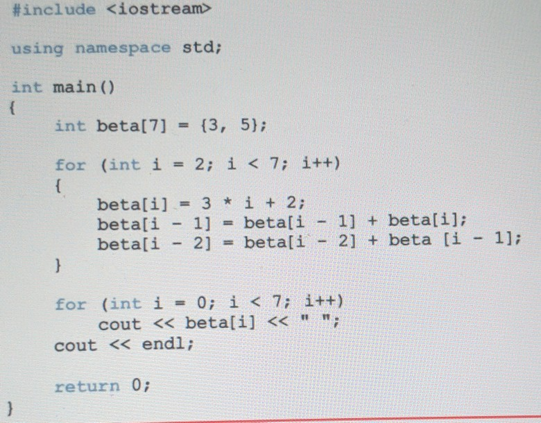 Solved #include using namespace std; int main() int beta[7] | Chegg.com