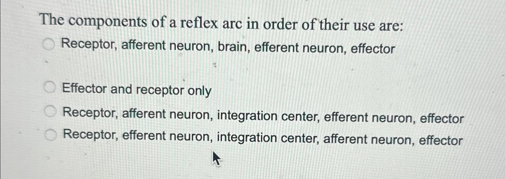 Solved The components of a reflex arc in order of their use | Chegg.com