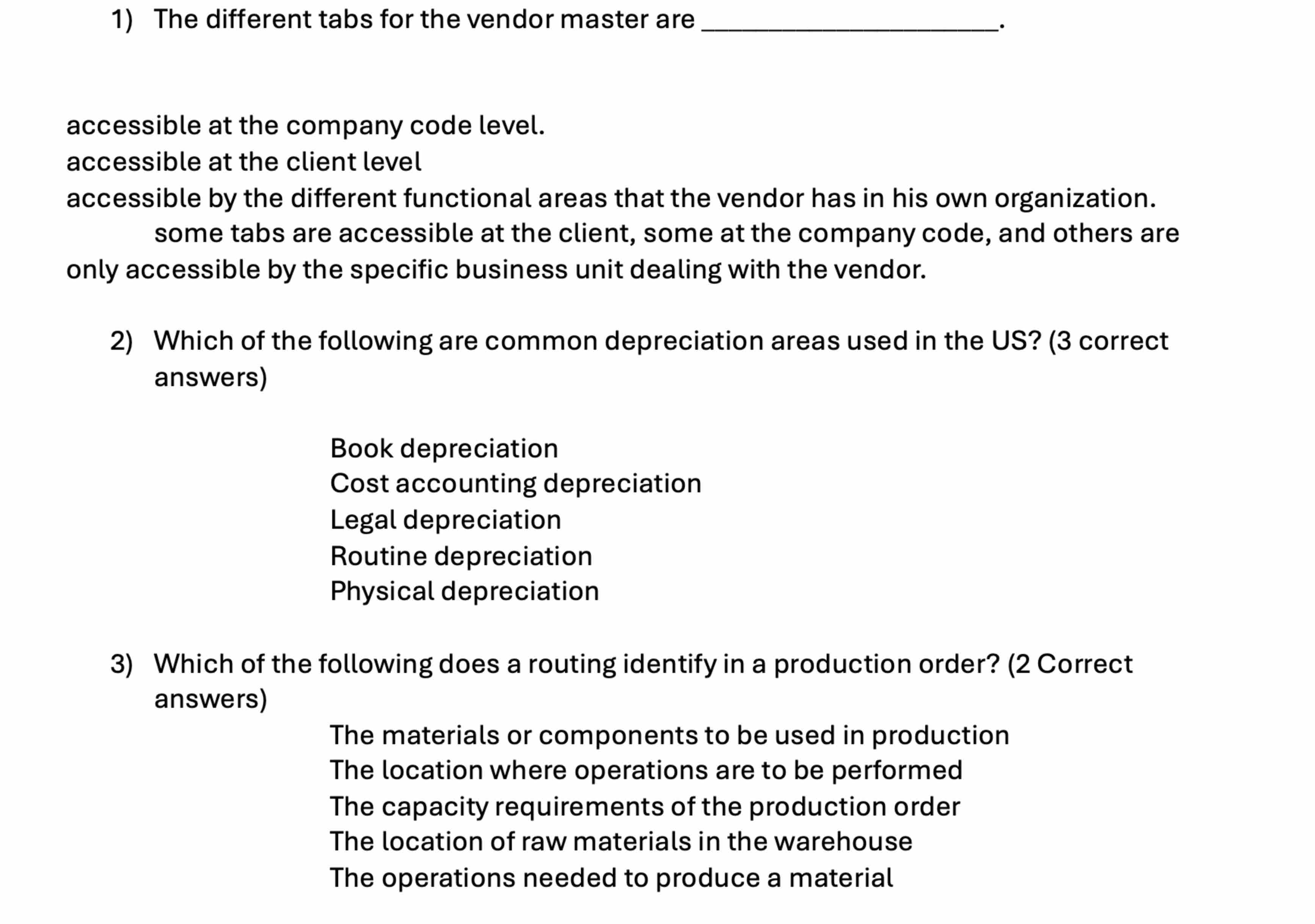 Solved The different tabs for the vendor master | Chegg.com