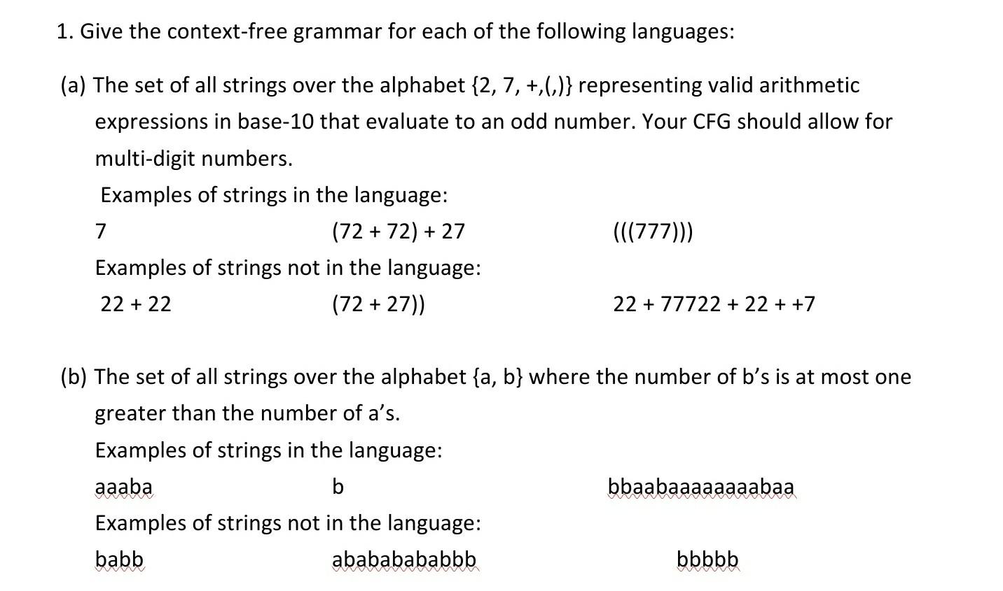 Solved 1. Give the context-free grammar for each of the | Chegg.com