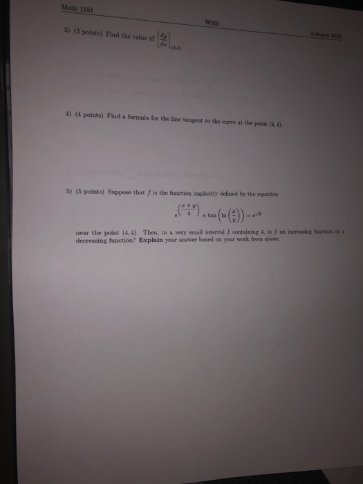 Solved Math 1151 WH3 Autumn 2020 Consider the curve with | Chegg.com