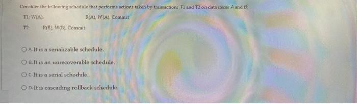 Solved A. It is a serializable schedule. B. It is an | Chegg.com