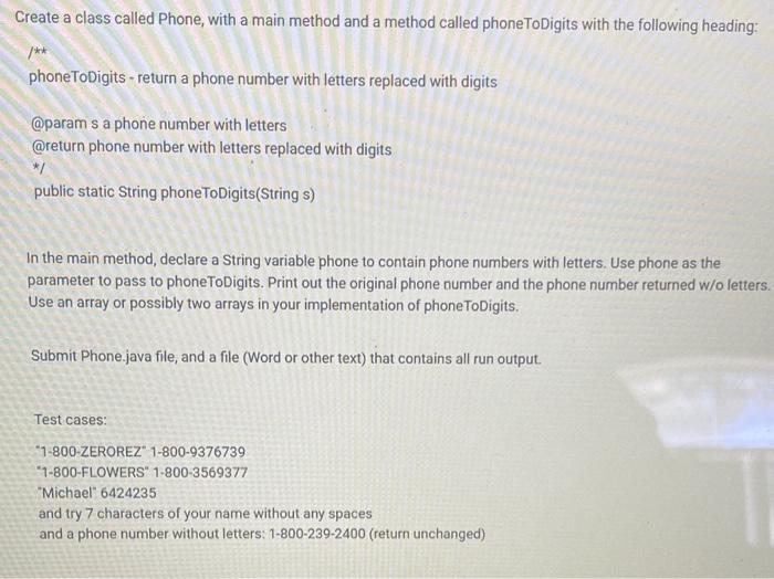 Solved Create a class called Phone, with a main method and a | Chegg.com