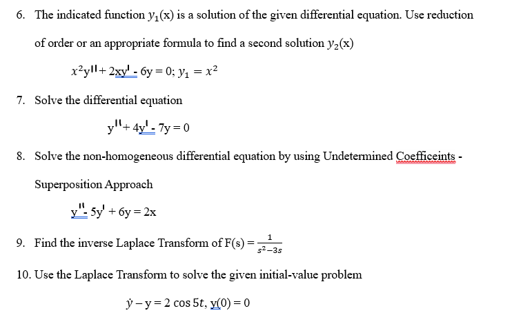Solved Applied Differential Equations: Solve all 5 ﻿probelms | Chegg.com