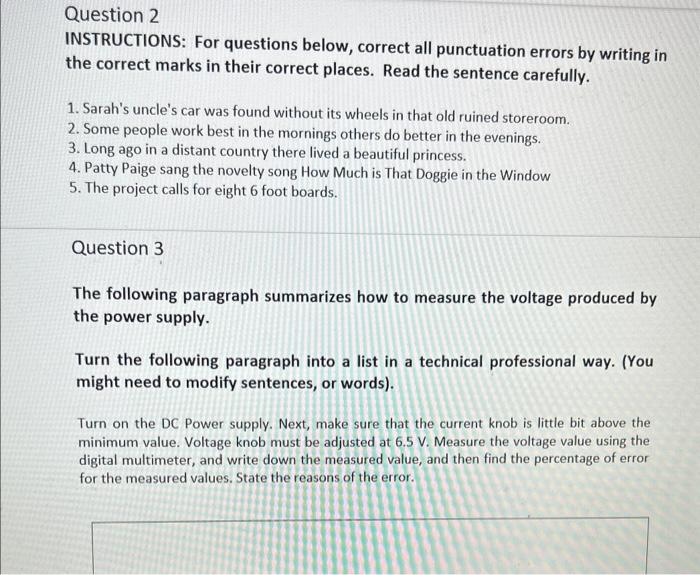 Question 1 Turn the following paragraph into a list | Chegg.com