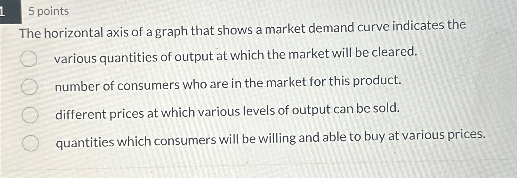Solved 5 ﻿pointsThe horizontal axis of a graph that shows a | Chegg.com