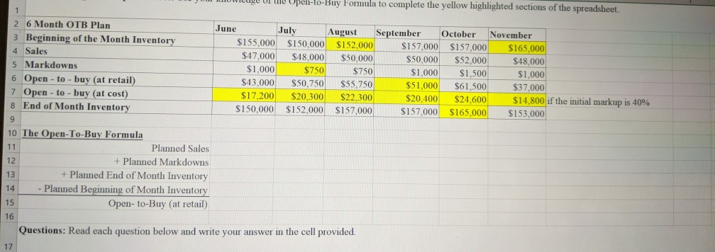 Solved buy using an open to buy formula calculate the | Chegg.com