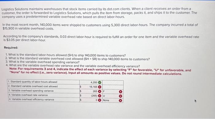 Solved Logistics Solutions maintains warehouses that stock | Chegg.com