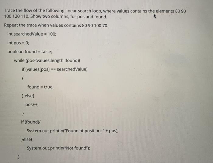 Solved Trace the flow of the following linear search loop, | Chegg.com