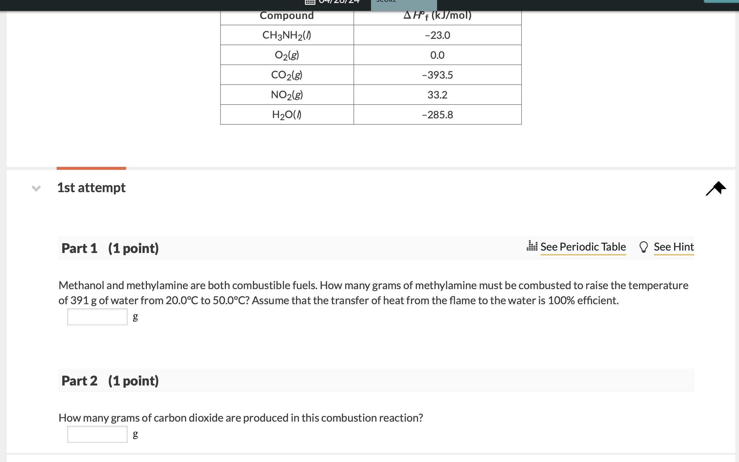 Solved Part 1 (1 ﻿point)Methanol and methylamine are both | Chegg.com
