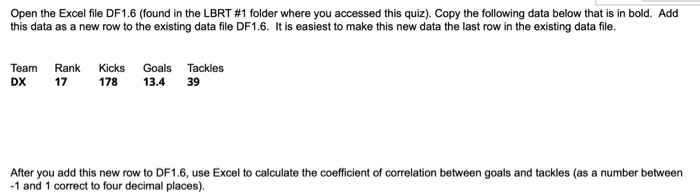 Solved Open the Excel file DF1.6 (found in the LBRT #1 | Chegg.com