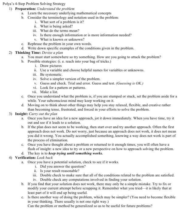 Solved Polya's 4-Step Problem Solving Strategy 1) | Chegg.com