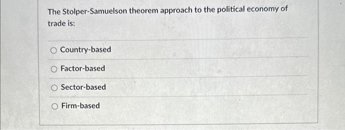 Solved The Stolper-Samuelson theorem approach to the | Chegg.com