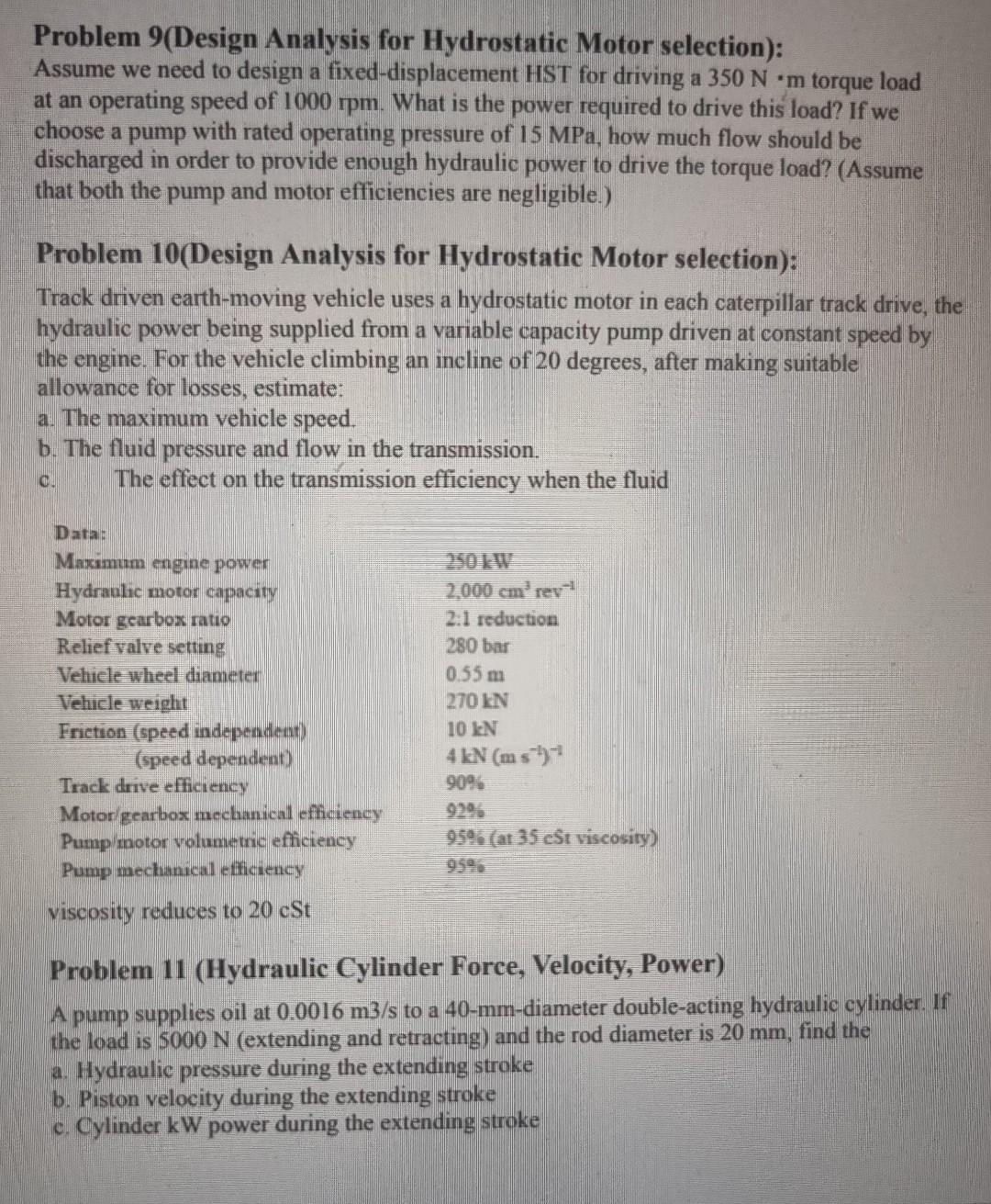 Solved Problem 9(Design Analysis for Hydrostatic Motor | Chegg.com