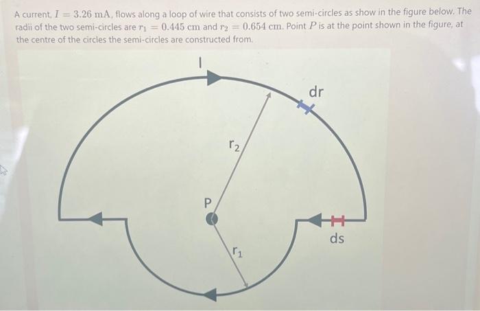 Solved A current, I=3.26 mA, flows along a loop of wire that | Chegg.com