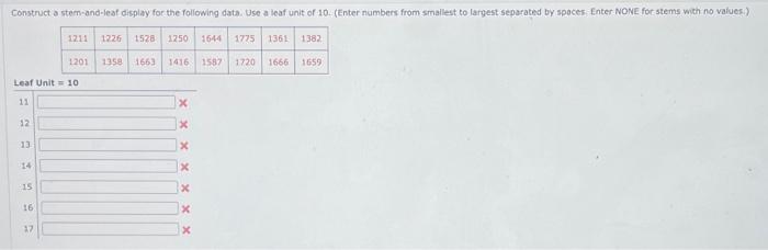 Solved Construct a stem-and-leat display for the following | Chegg.com