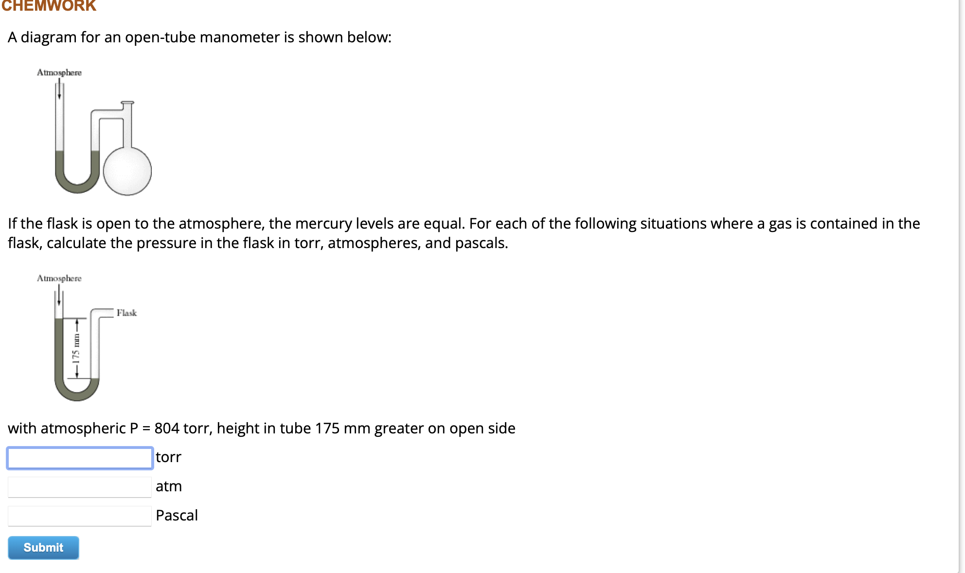 Solved If the flask is open to the atmosphere, the mercury | Chegg.com