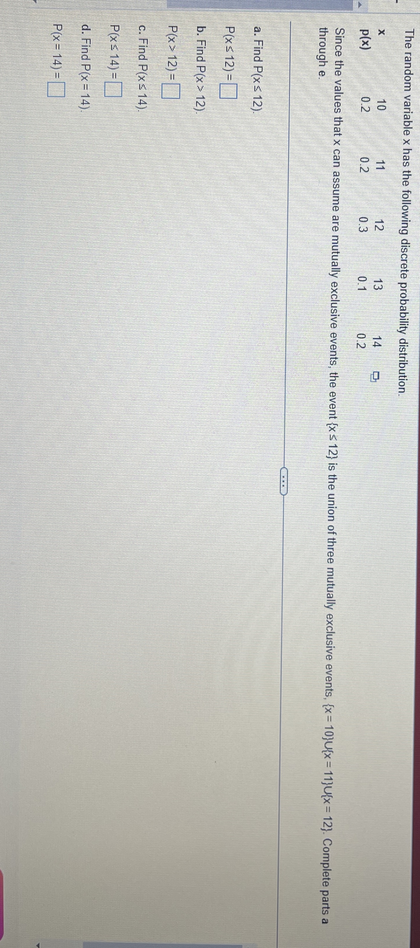 Solved The random variable x ﻿has the following discrete | Chegg.com