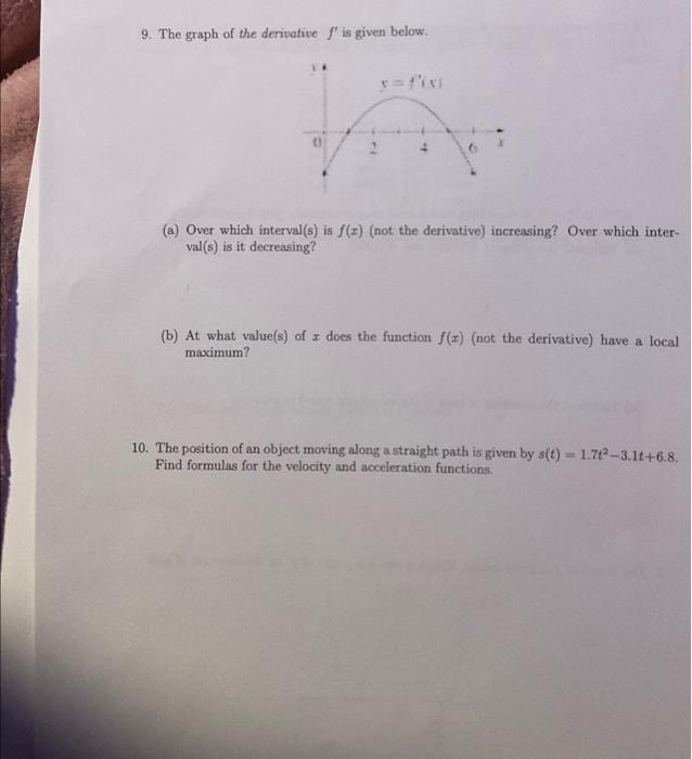 Solved 9. The graph of the derivative f′ is given below. (a) | Chegg.com