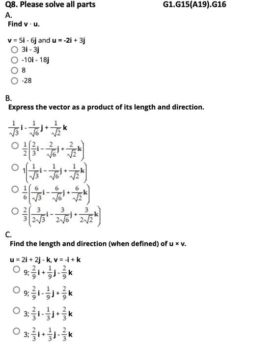 Solved Q8. Please solve all parts G1.G15(A19).G16 A. Find | Chegg.com