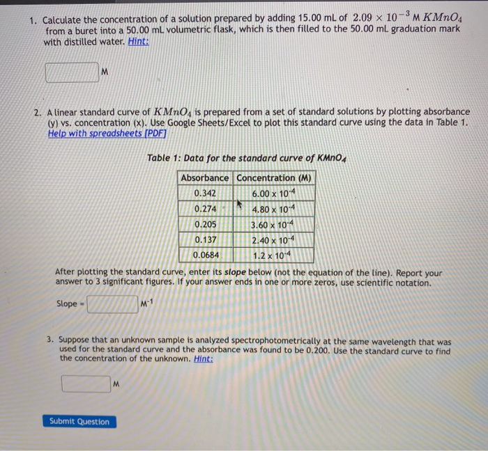 Solved 1. Calculate the concentration of a solution prepared | Chegg.com