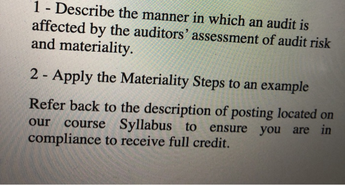 Solved 1 - Describe the manner in which an audit is affected | Chegg.com