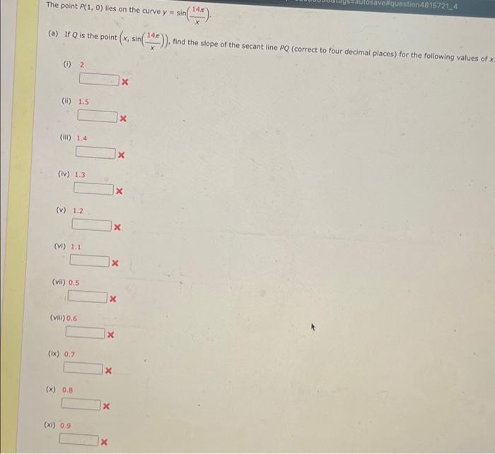 Solved The point P(1, 0) lies on the curve y = | Chegg.com