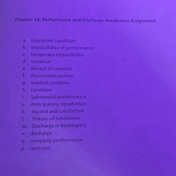 Solved Chapter 18: Performance and Discharge Vocabulary | Chegg.com
