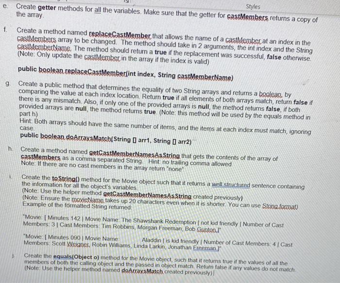 Solved Styles e. Create getter methods for all the | Chegg.com