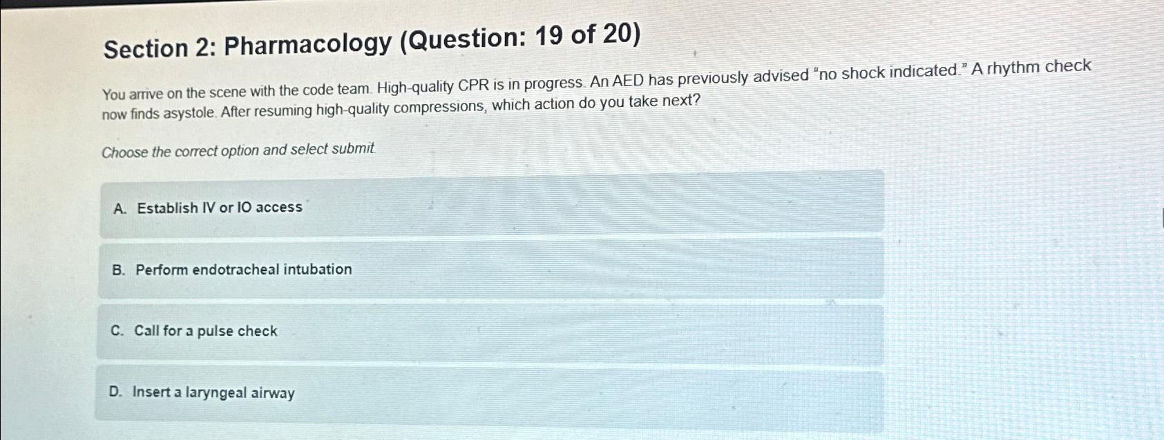 Solved Section 2: Pharmacology (Question: 19 ﻿of 20)You | Chegg.com