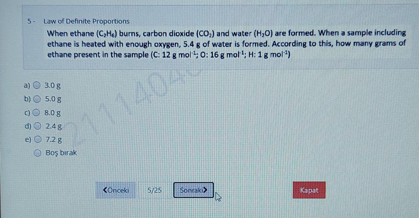 Solved 5- Law of Definite Proportions When ethane (C2H6) | Chegg.com