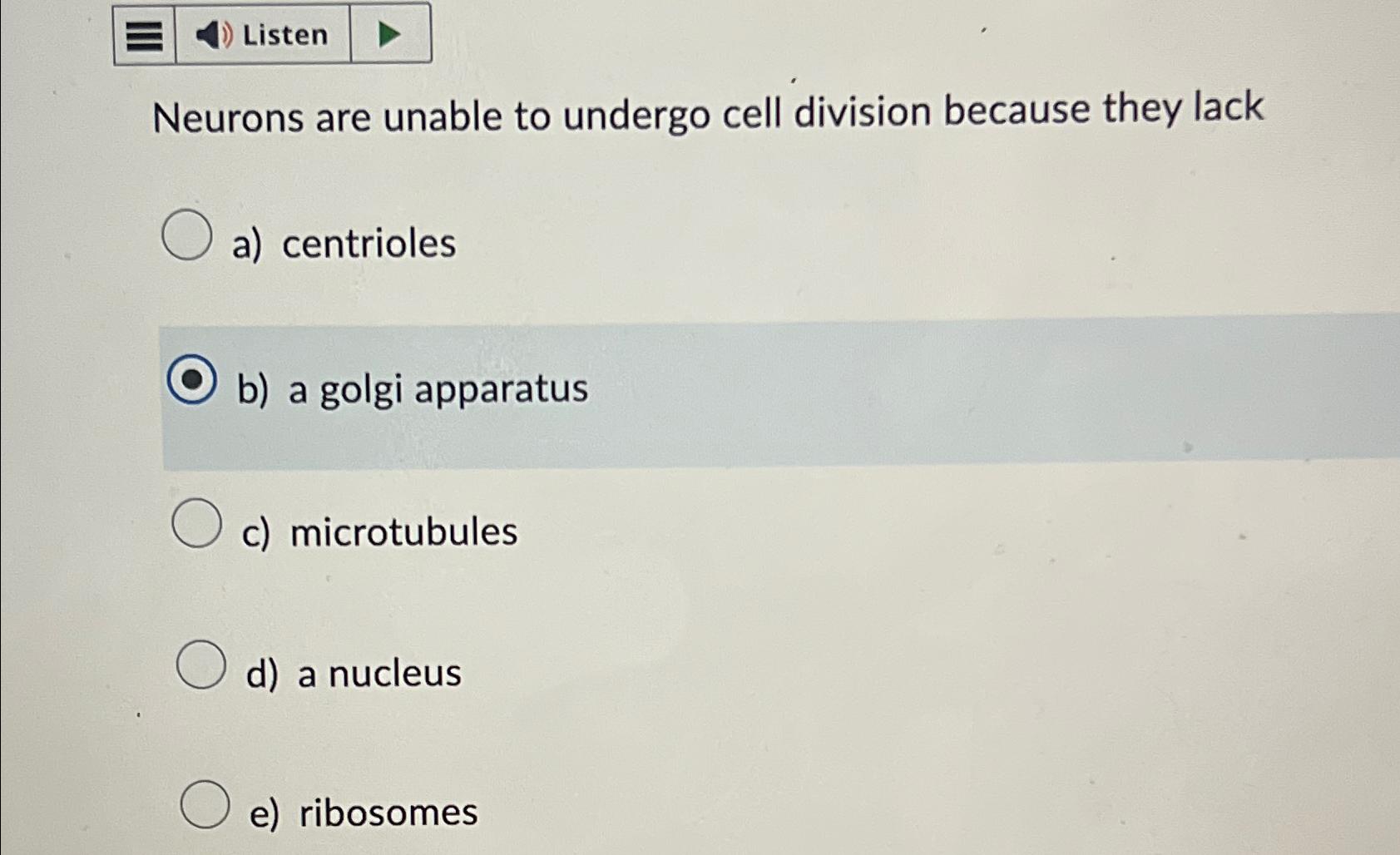 Solved Neurons are unable to undergo cell division because | Chegg.com
