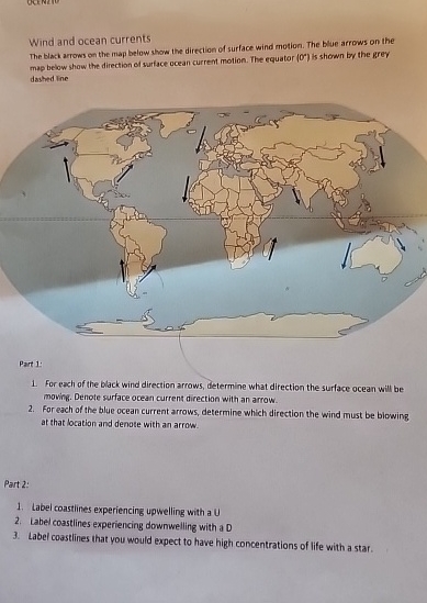 Solved Wind and ocean currentsThe black artows on the map | Chegg.com