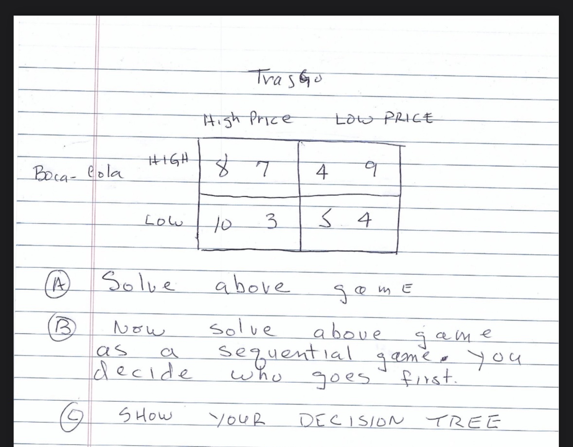 Solved Nash equilibrium Game Theory:(A) ﻿Solve above game(B) | Chegg.com