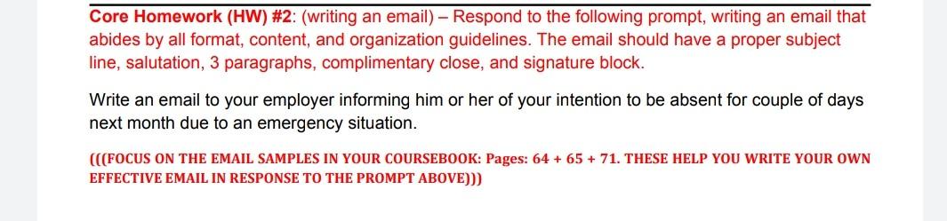 Solved Core Homework (HW) #2: (writing an email) - Respond | Chegg.com
