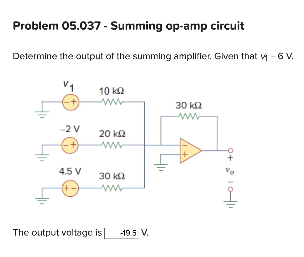 [Solved]: Problem 05.037 - Summing op-amp circuit Determine