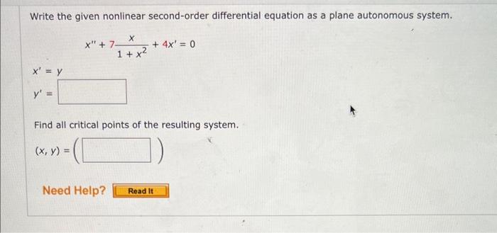 Solved Write The Given Nonlinear Second Order Differential