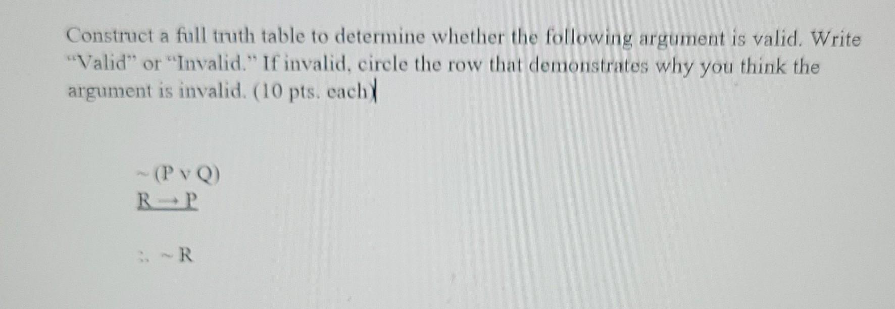 Construct a full truth table to determine whether the | Chegg.com