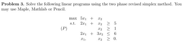 Solved Problem 3. Solve the following linear programs using | Chegg.com