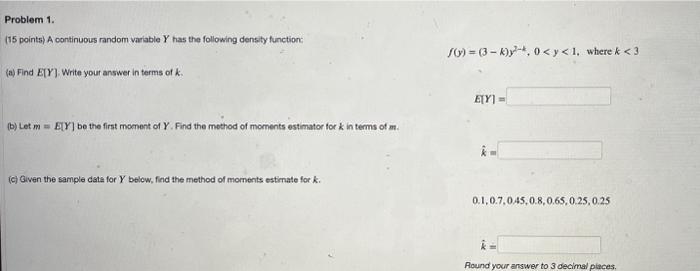Solved Problem 1. (15 points) A continuous random variable Y | Chegg.com
