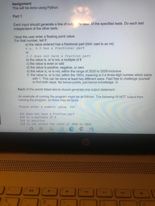 Assignment This will be done using Python. Part 1 | Chegg.com