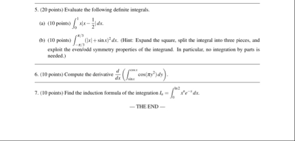 Solved (20 ﻿points) ﻿Evaluate the following definite | Chegg.com
